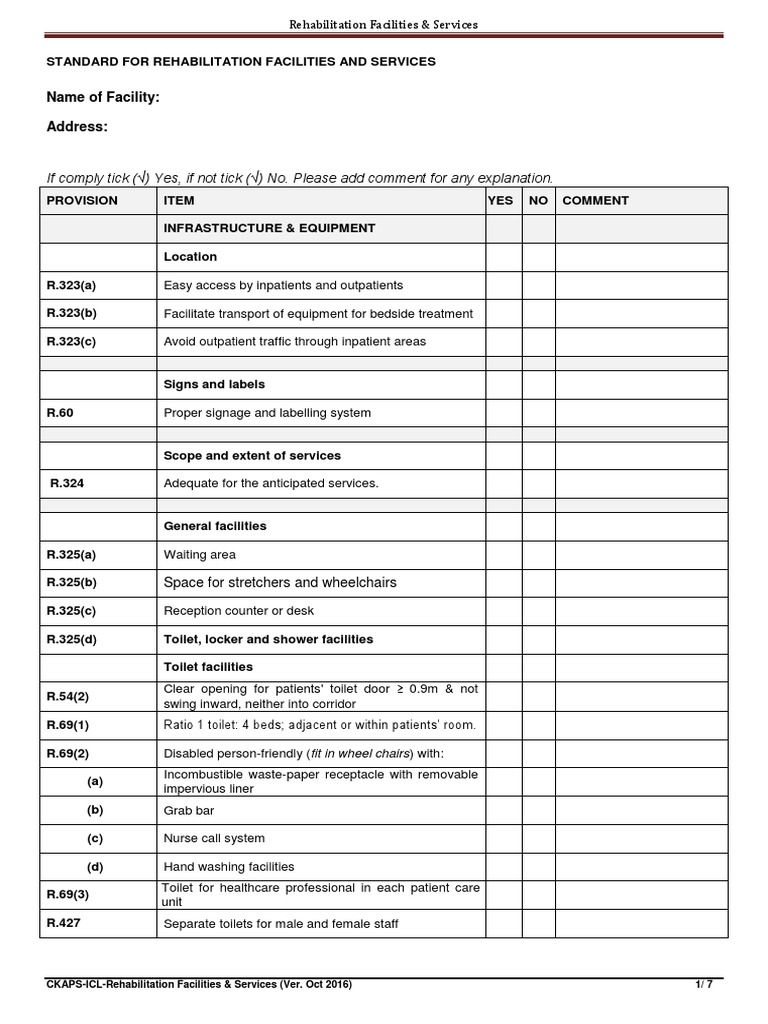 CKAPS Guidelines for Rehabilitation Services | PDF | Housekeeping ...