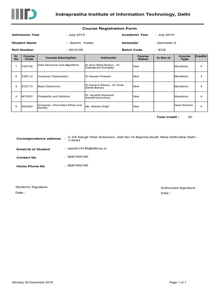 Indraprastha Institute of Information Technology, Delhi: Course ...