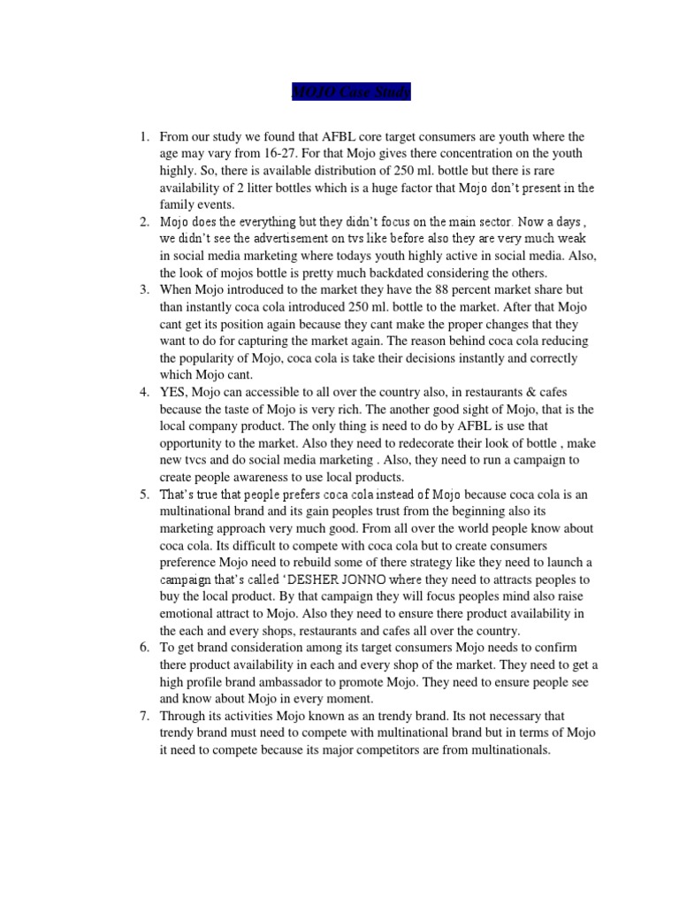 MOJO Case Study | PDF | Coca Cola | Brand