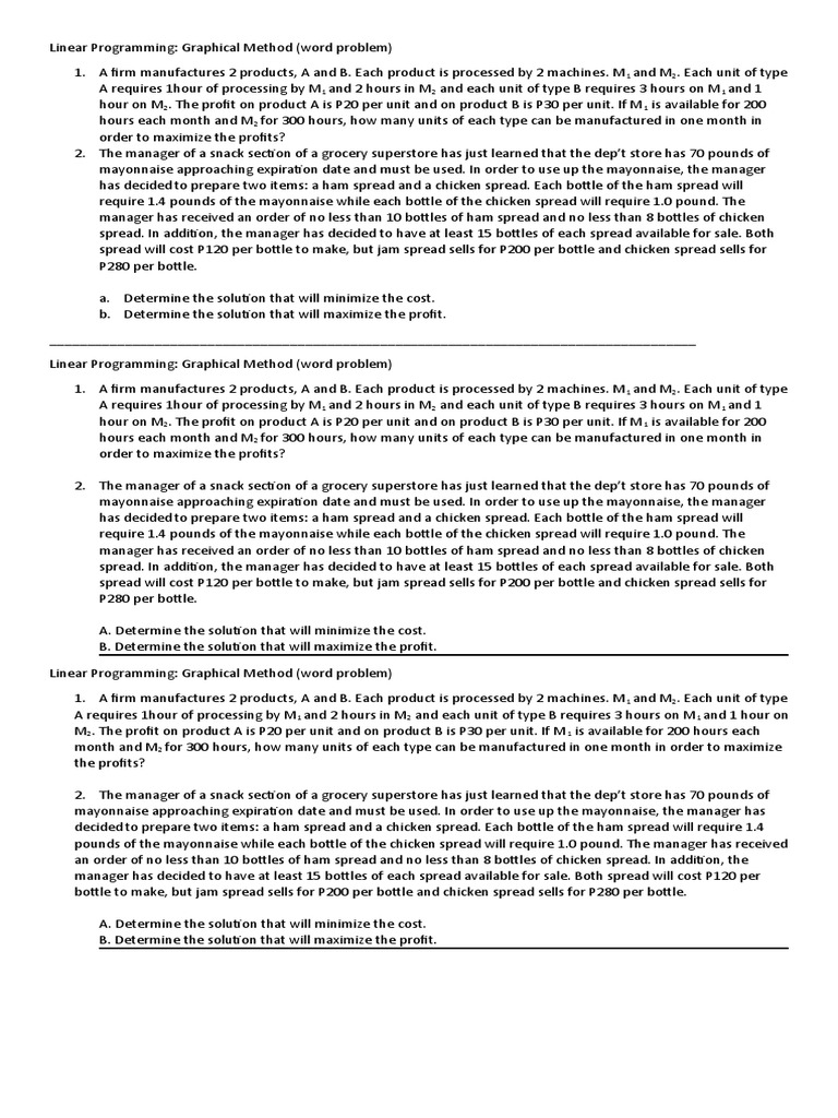Linear Programming Graphical Method | PDF | Grocery Store | Linear ...