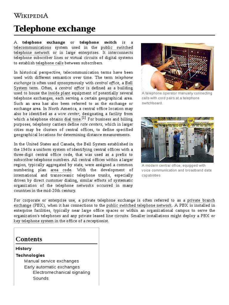 Telephone Exchange: Exchange Is Often Used Synonymously With Central ...