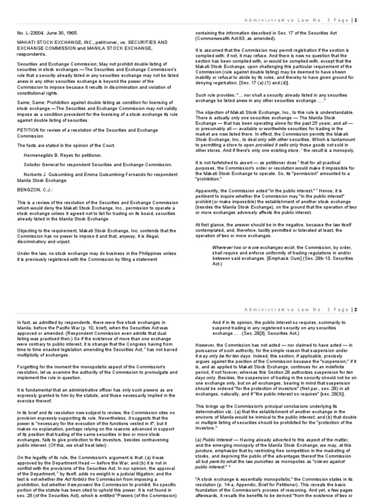 Admin Law Cases | PDF | Securities Act Of 1933 | Stocks