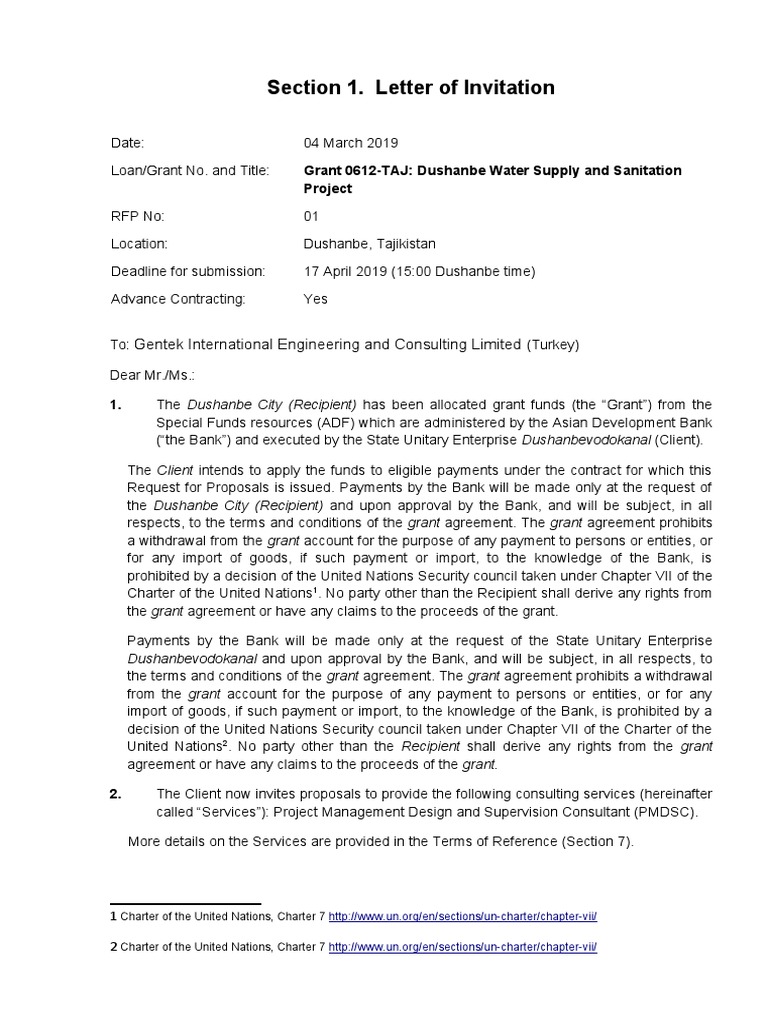 Dushanbe Water Supply Project RFP | PDF | Joint Venture | Request For ...