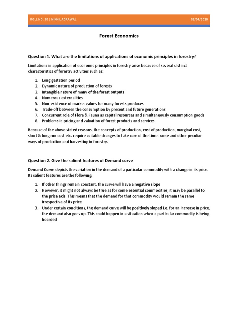 Forest Economics: Question 1. What Are The Limitations of Applications ...