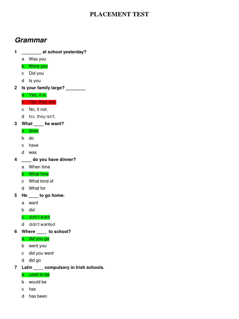 Placement - Test A2 b1 | PDF