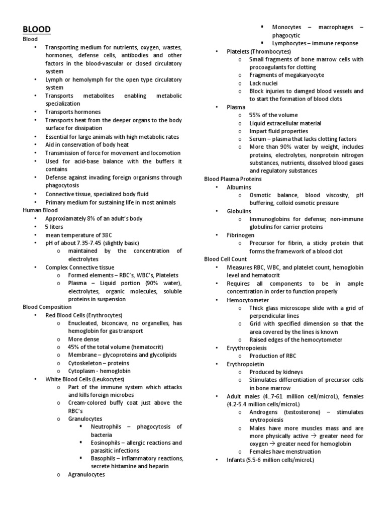 Blood - Complete Notes | PDF | White Blood Cell | Red Blood Cell