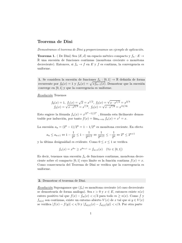 Teorema de Dini | PDF | Función monotónica | Estructuras matemáticas