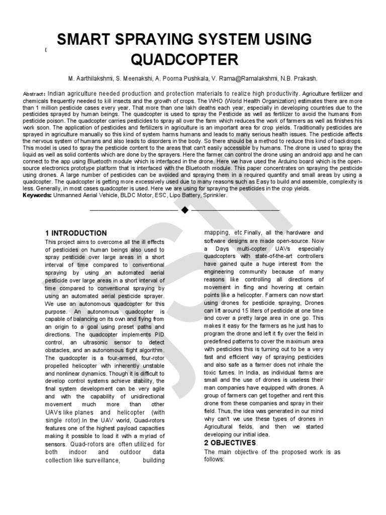 Smart Spraying System | PDF | Quadcopter | Electric Motor