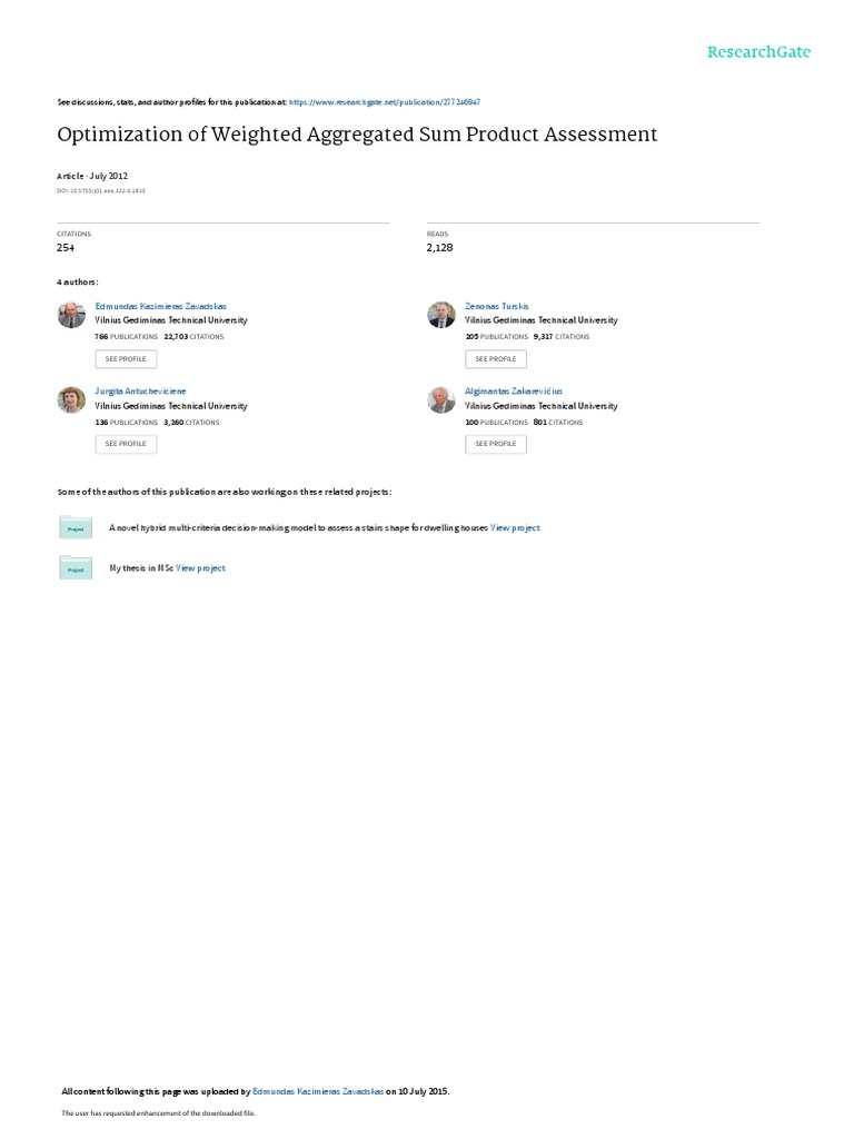 Zavadskas WASPA Optimization of Weighted Aggregated Sum Product As | PDF | Variance | Normal ...