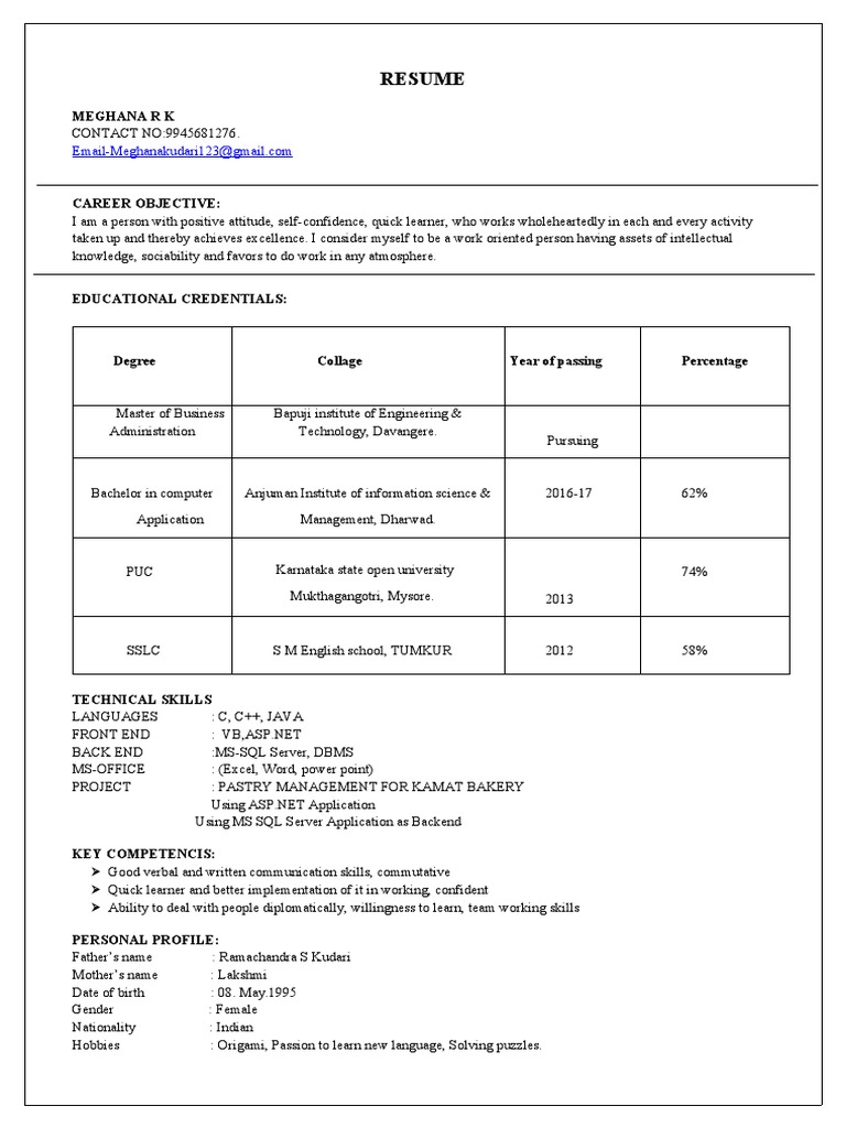Meghana.r.k (Resume) New | PDF | Learning | Cognition
