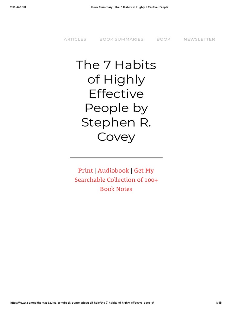 Book Summary - The 7 Habits of Highly Effective People PDF | PDF ...
