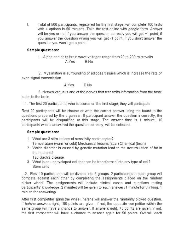 Brain Bee Quiz | PDF | Neuron | Brain