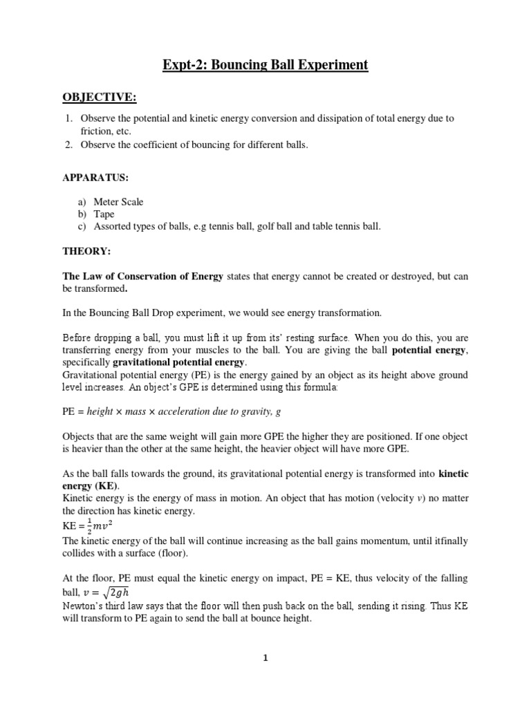 Expt-2: Bouncing Ball Experiment: Objective | PDF | Kinetic Energy ...