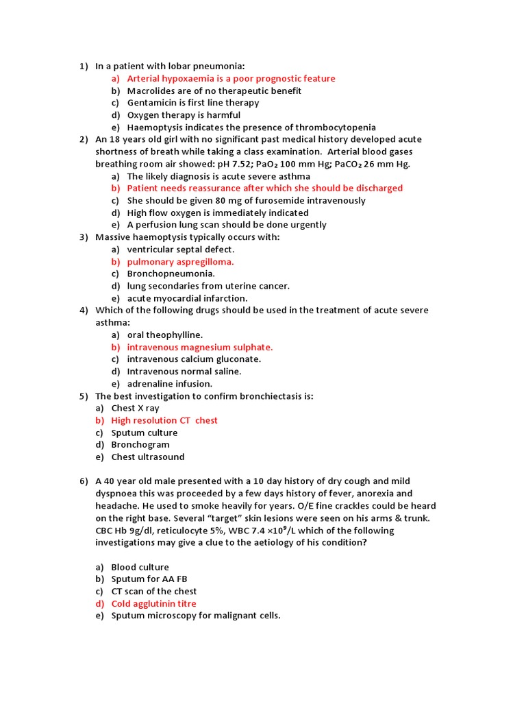 6 - Resp MCQs - SG | Download Free PDF | Pneumonia | Chronic Obstructive Pulmonary Disease