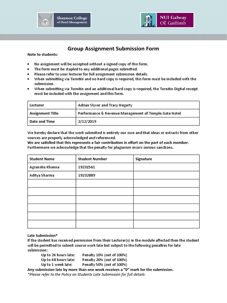 Group Assignment Submission Form: Please Refer To The Policy On Students Late Submission For ...