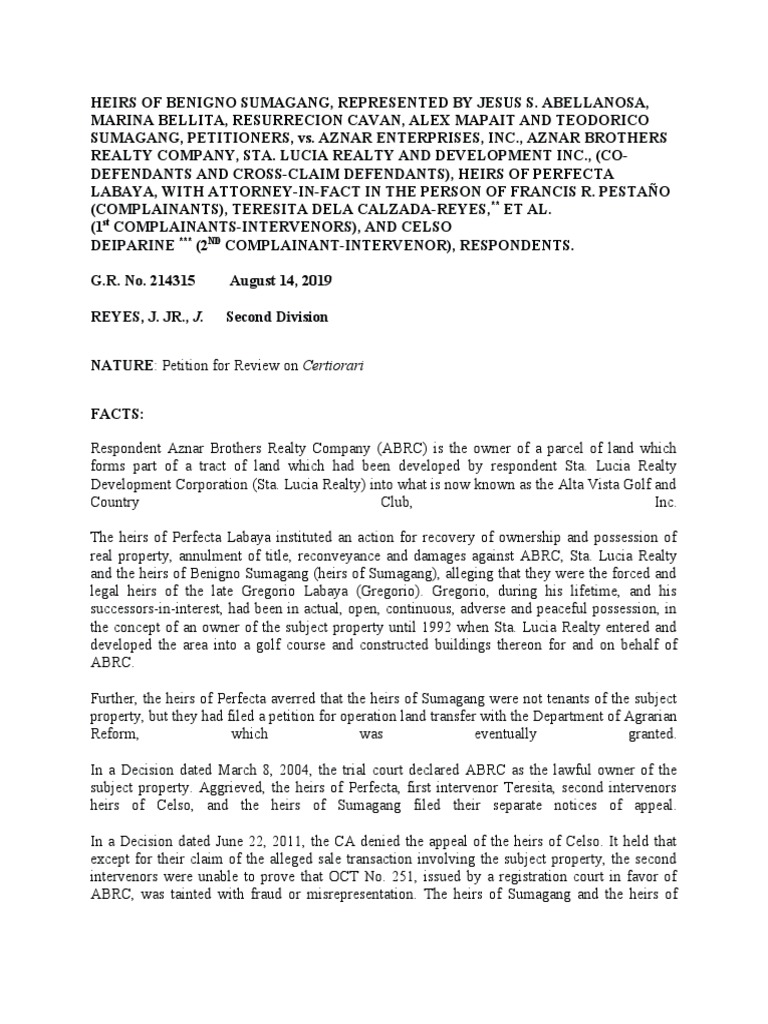 Sumagang Heirs' Reconveyance Claim Barred | PDF | Statute Of Limitations | Trust Law