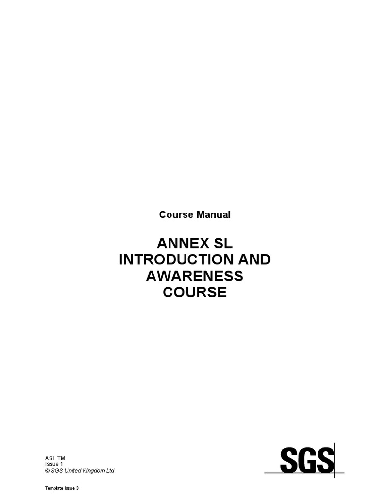 Annex SL Intro and Awareness Course - DM - Section 1 - 0314 | PDF ...