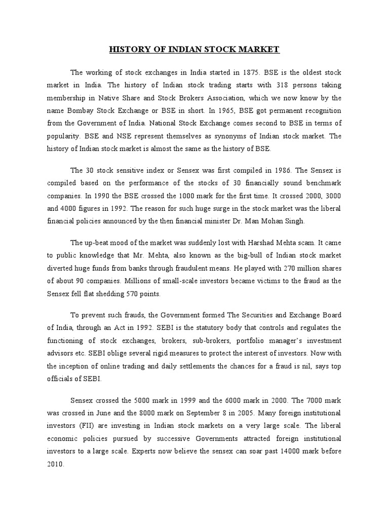 History of Indian Stock Market | PDF | Stocks | Dividend