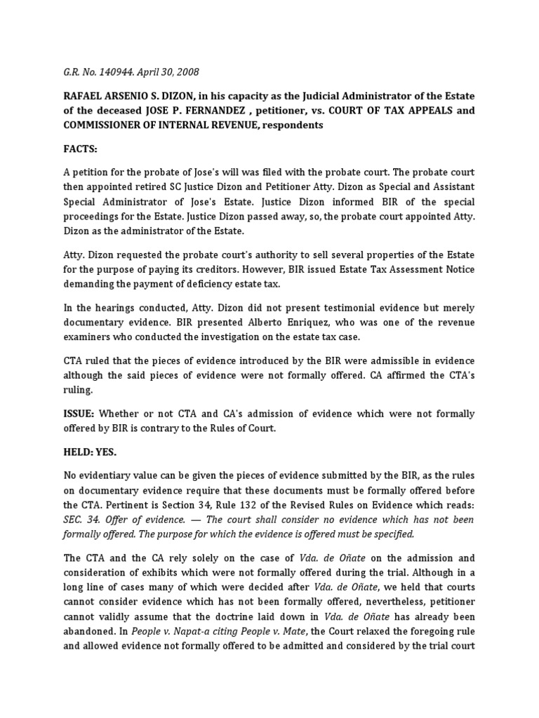 DIZON V CTA | PDF | Evidence | Probate