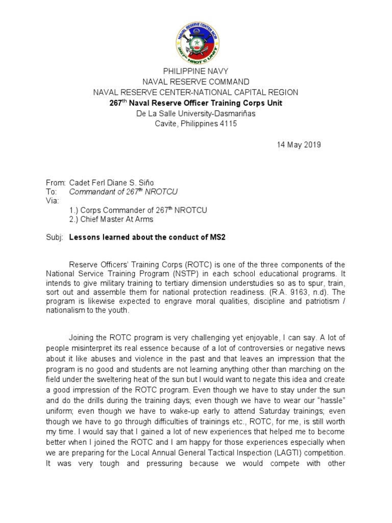 Rotc Reflection | PDF | Reserve Officers' Training Corps