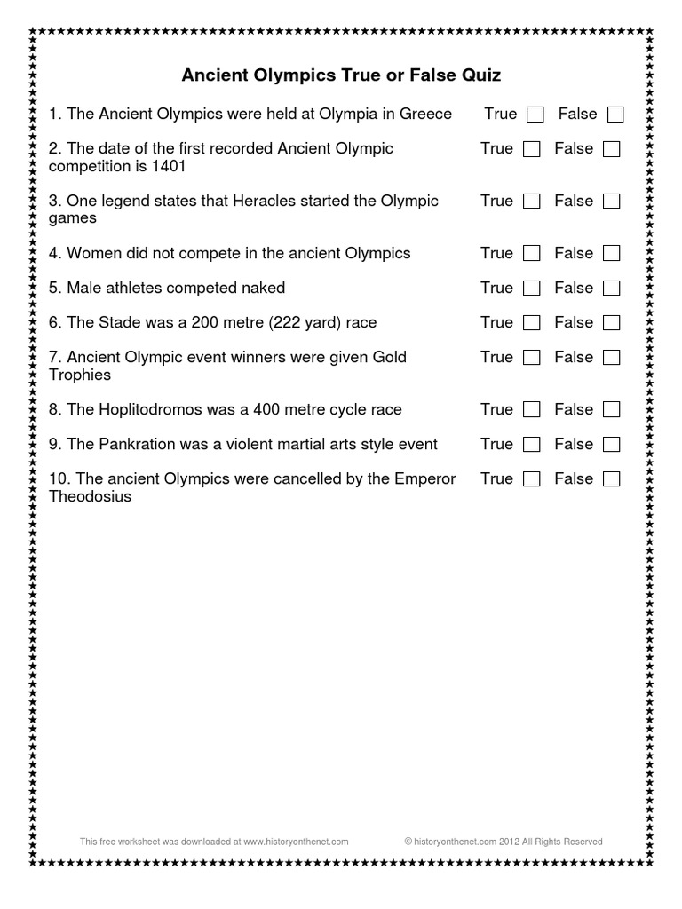Ancient Olympics Quiz | PDF