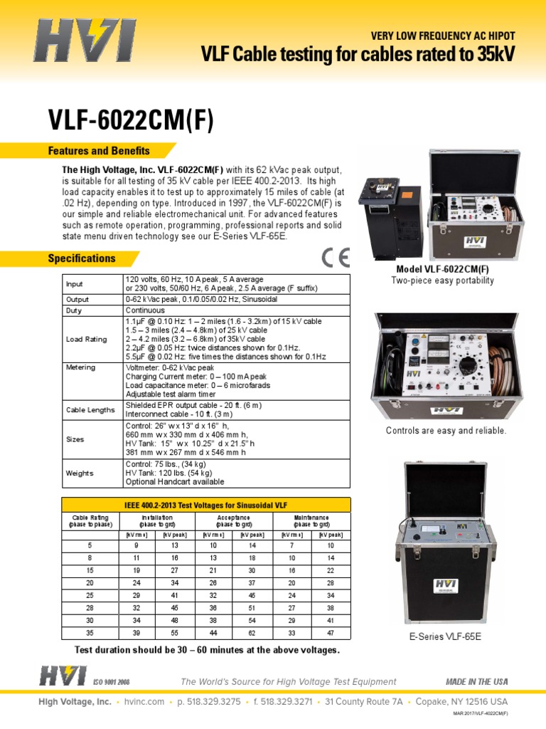 VLF-6022CM (F) : VLF Cable Testing For Cables Rated To 35kV | PDF ...