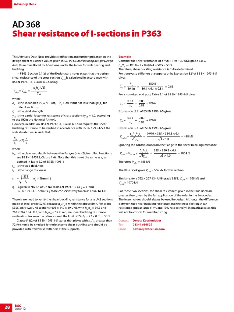 AD 368 - Shear Resistance of I-Sections in P363 | PDF | Mechanical ...