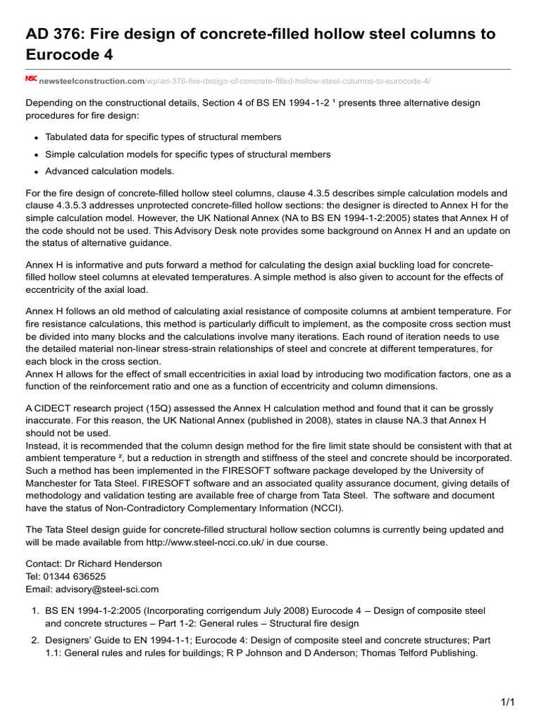 AD 376 - Fire Design of Concrete-Filled Hollow Steel Columns To ...