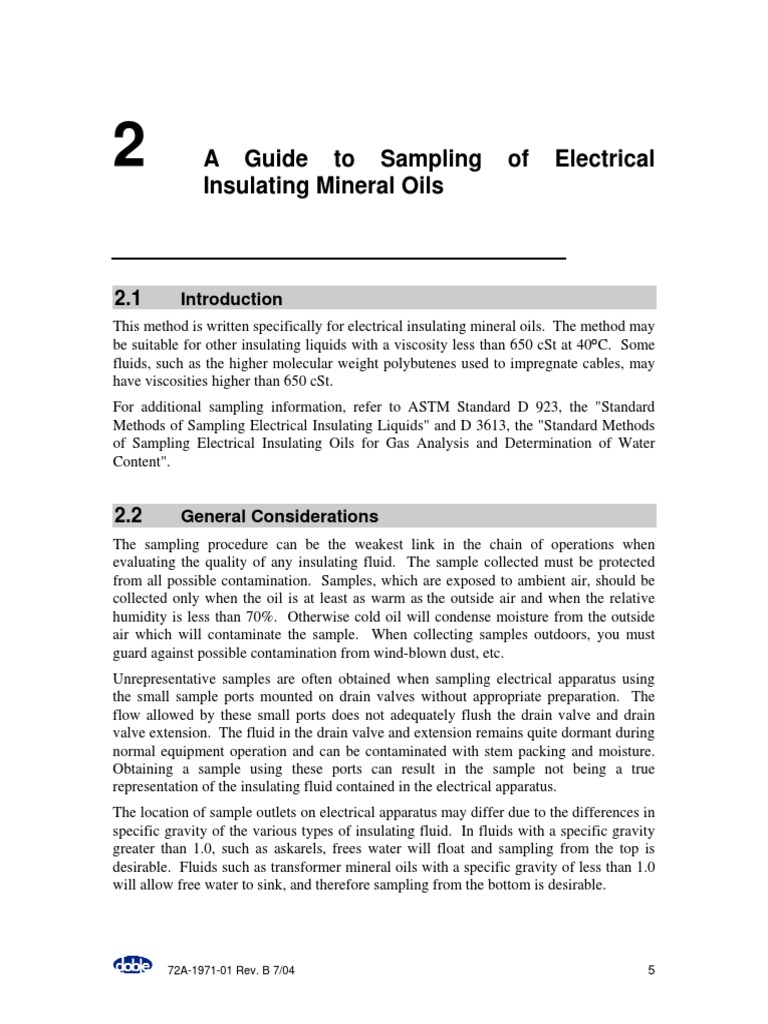 A Guide To Sampling of Electrical Insulating Mineral Oils | PDF | Valve ...