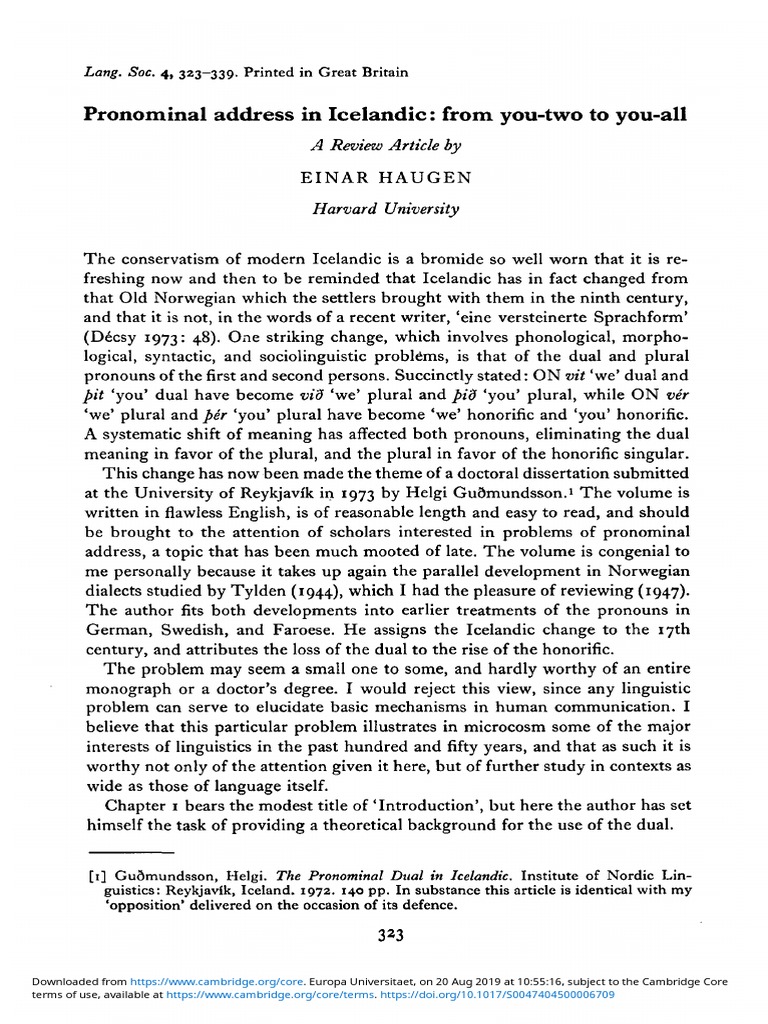 Pronominal Address in Icelandic From Youtwo To Youall | PDF | Grammar ...