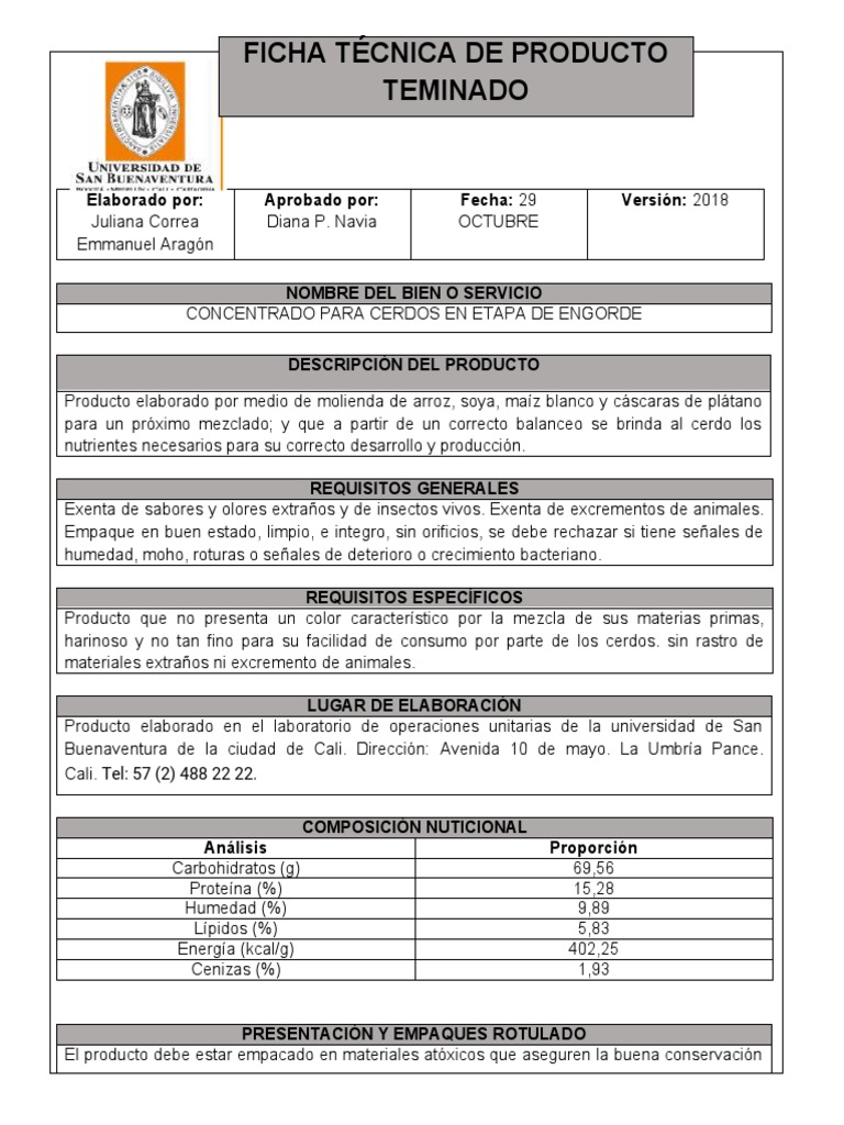 Ficha Tecnica Del Concentrado | PDF | Comida y bebida | Alimentos