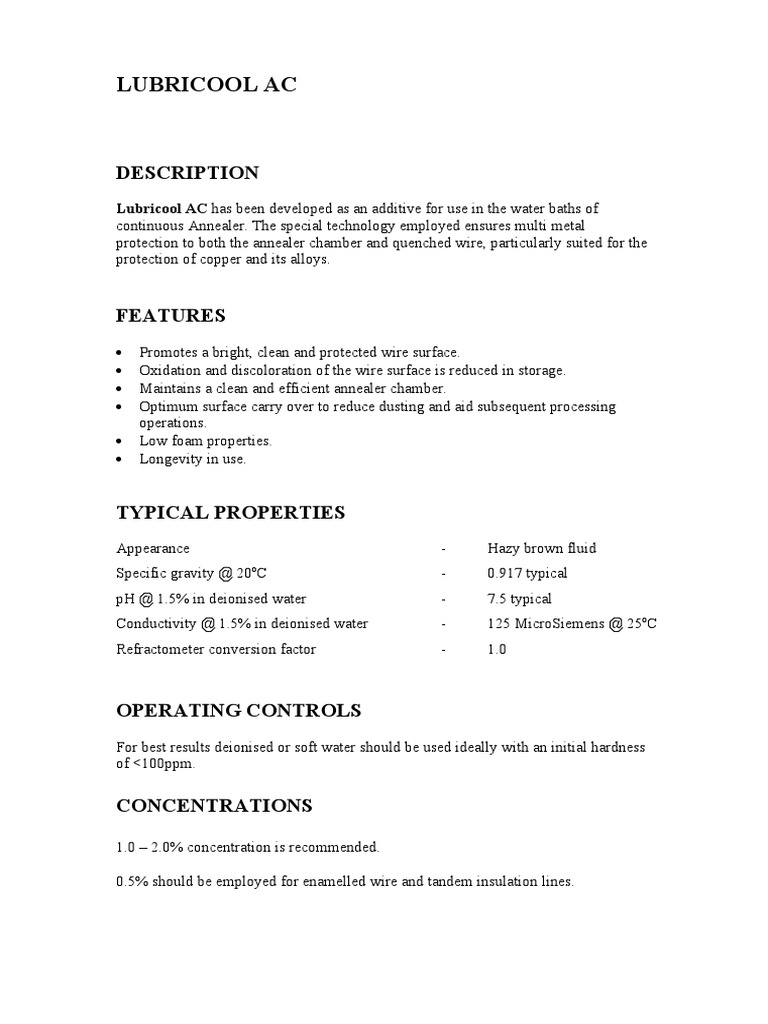 Lubricool Ac: Description | PDF