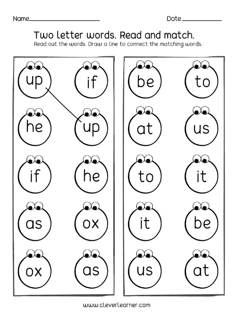 Two Letter Words Preschool Activity Worksheets PDF