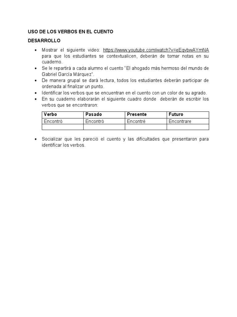 Uso de Los Verbos en El Cuento | PDF