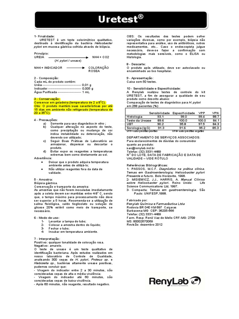 INSTRUÇÕES DE USO - UREASE | PDF | Remédio | Medicina Clínica