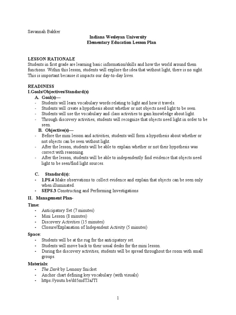 Science Lesson 2 | Download Free PDF | Learning Styles | Light