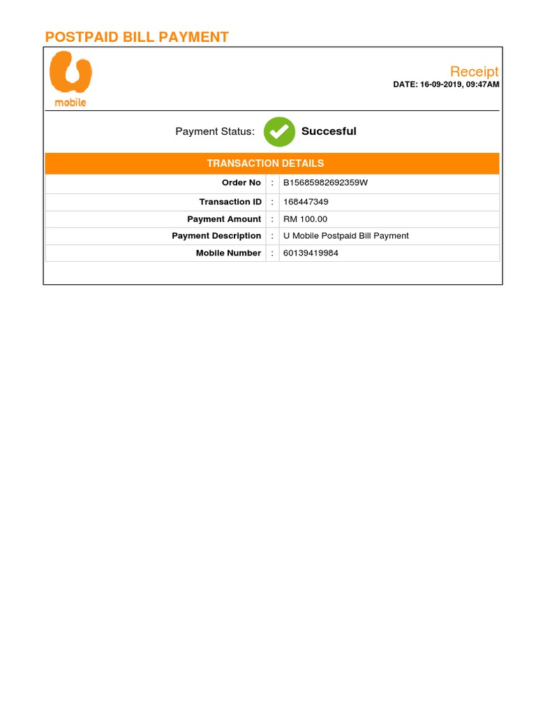 Postpaid Bill Payment: Receipt | PDF