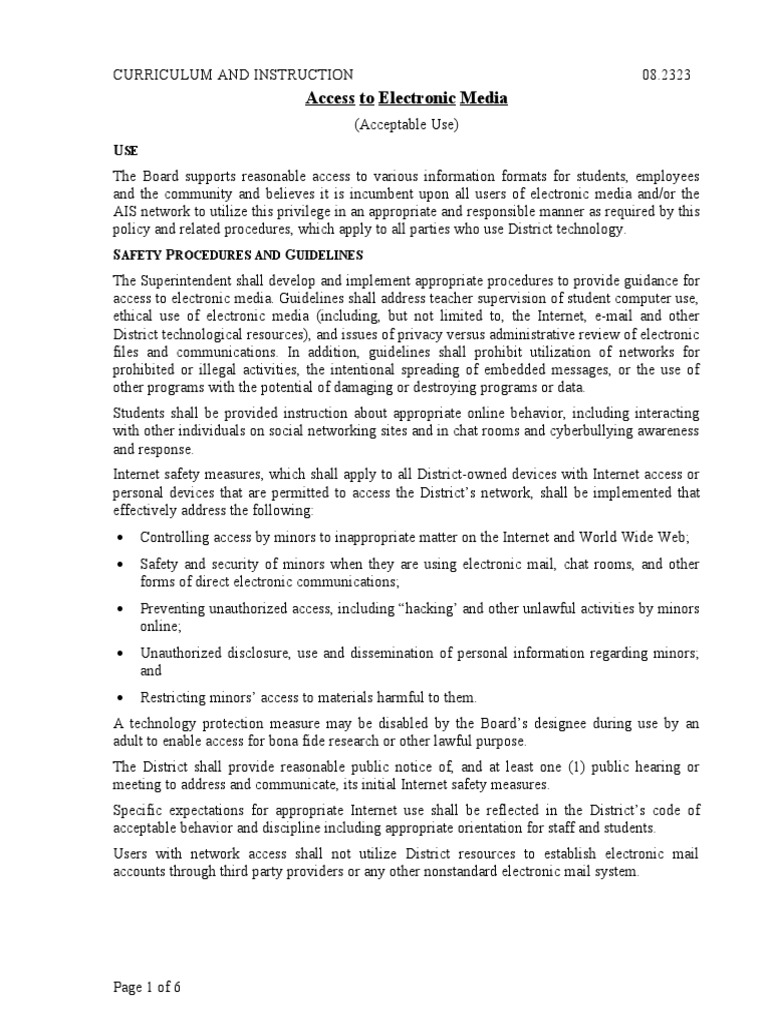 Acceptable Use Policy | PDF | Computer Network | Internet