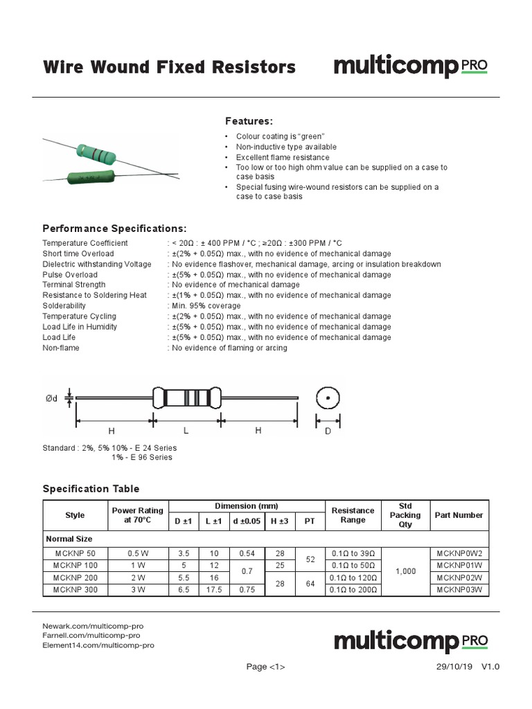 Wire Wound Fixed Resistors: Features | PDF | Electrical Resistance And ...
