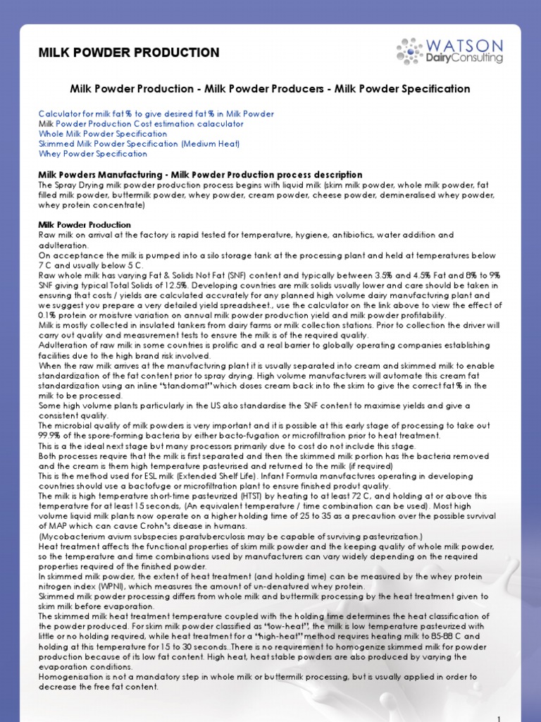 Milk Powder Production Process Guide | PDF | Powdered Milk | Milk