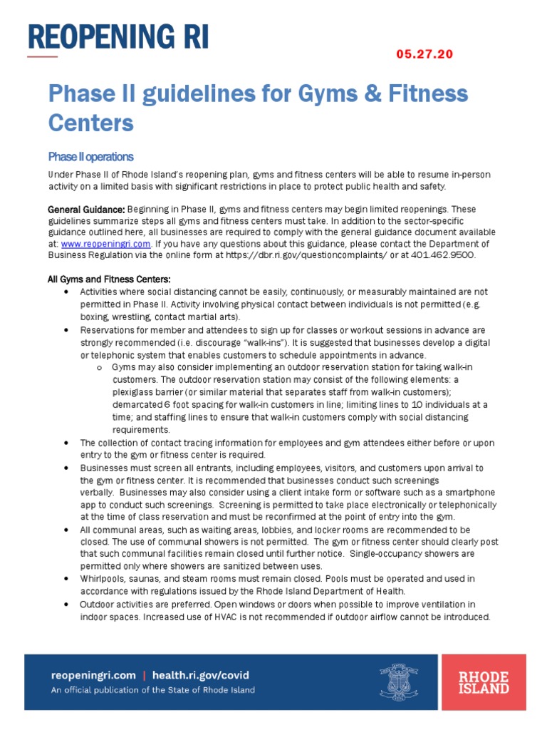 Phase II Guidelines For Gyms & Fitness Centers | PDF | Physical Fitness ...