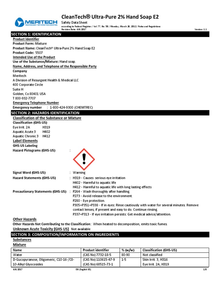 Meritech UltraPure 2% SDS Ficha Técnica | PDF | Toxicity | Personal ...