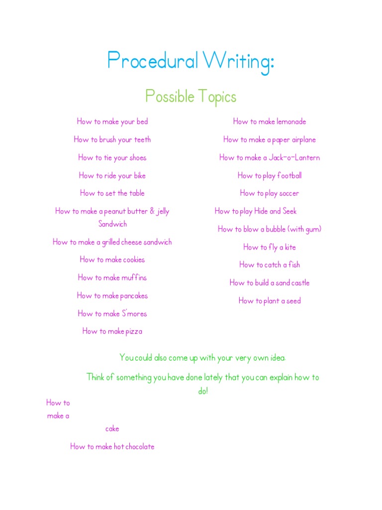 Engaging Topics for Procedural Writing | PDF | Cooking, Food & Wine ...