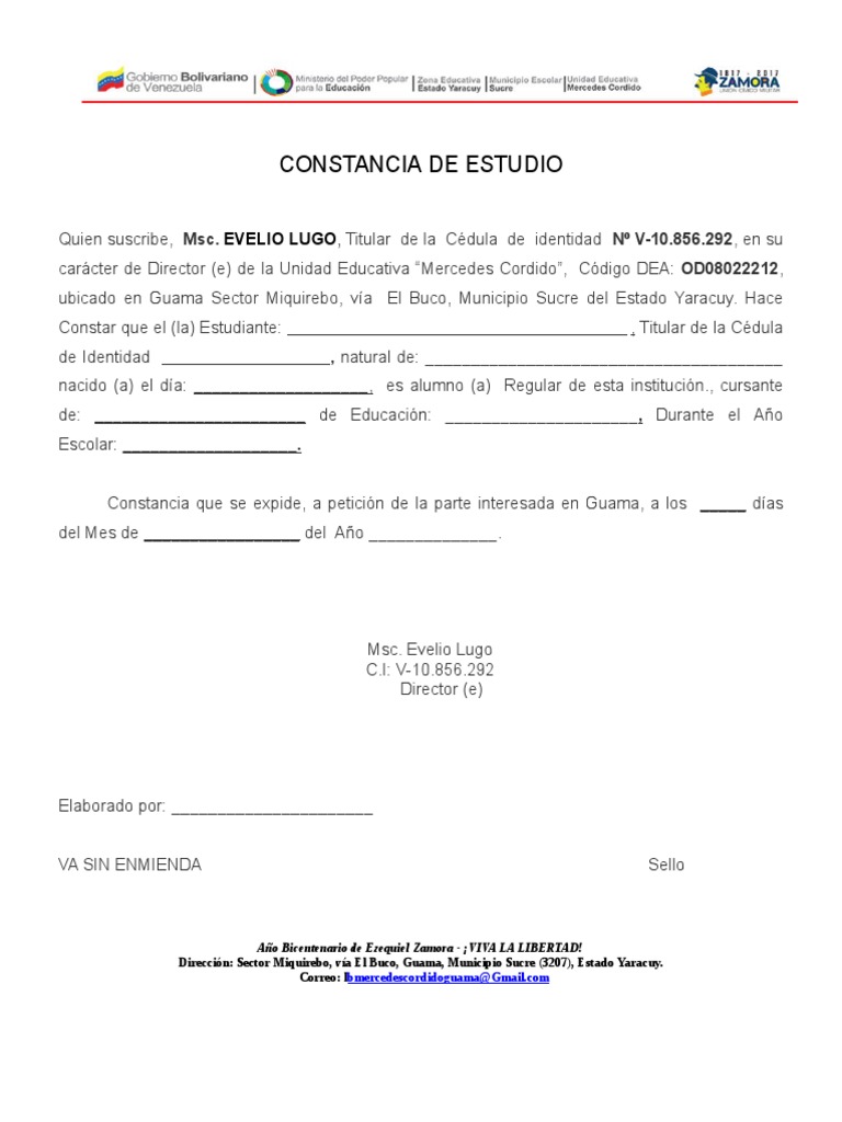 Constancia de Estudio Escolar | PDF