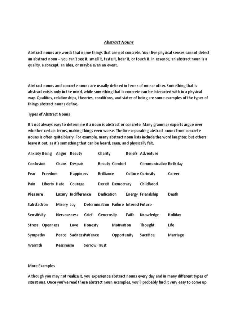 Abstract Nouns | PDF | Courage | Noun
