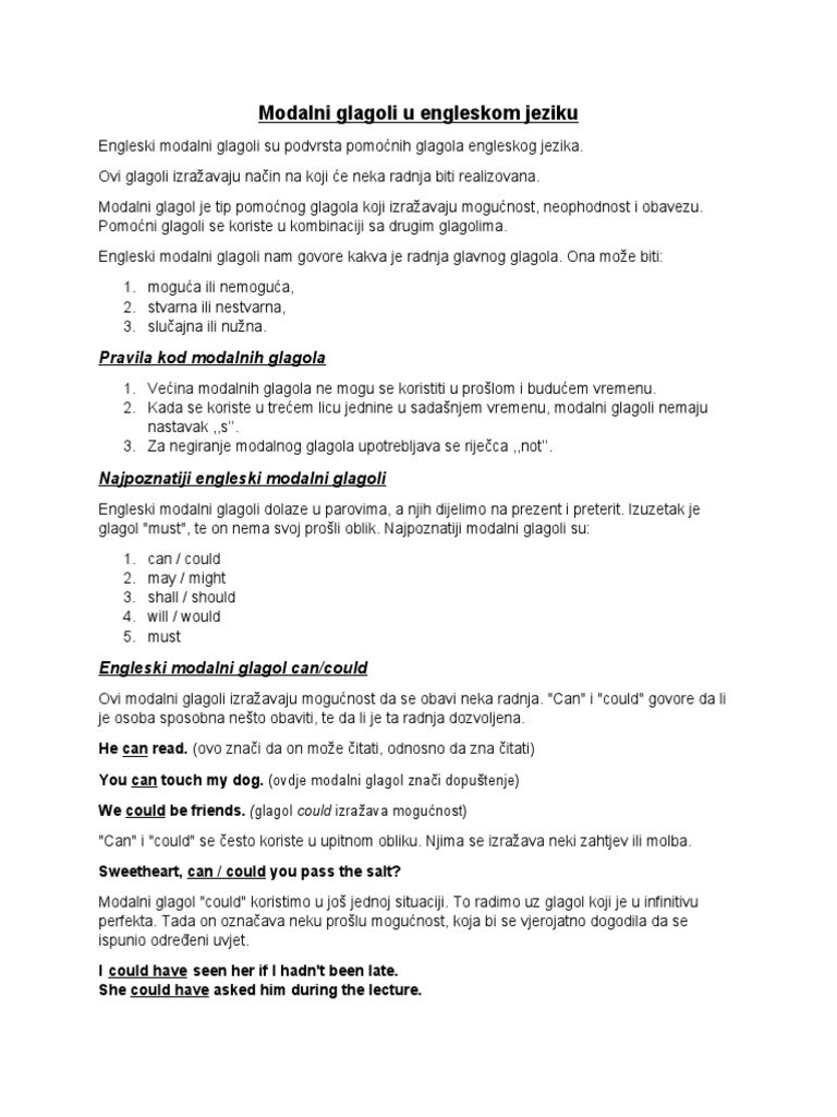 Modalni Glagoli U Engleskom Jeziku | PDF