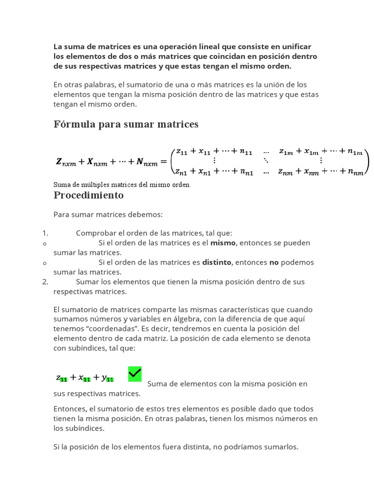 Fórmula para Sumar Matrices: Suma de Múltiples Matrices Del Mismo Orden ...