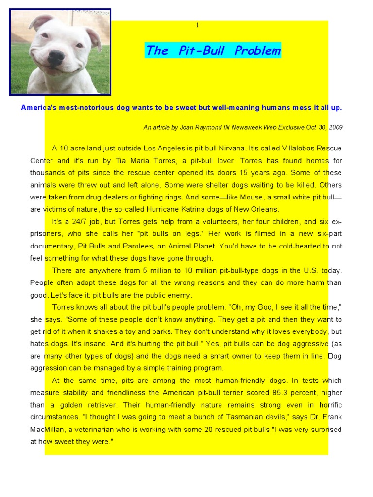 The Pit-Bull Problem - Reading Comprehension With Key | PDF | Pit Bull