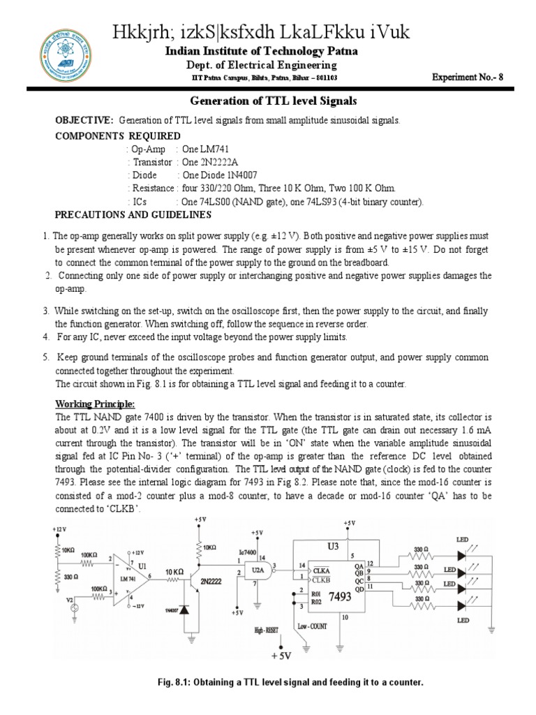 EXPT. No. 8 Generation of TTL Level Signals | PDF | Operational ...