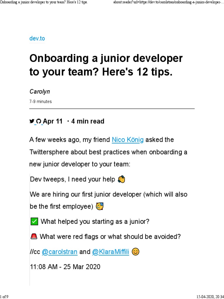 Onboarding A Junior Developer | PDF | Business